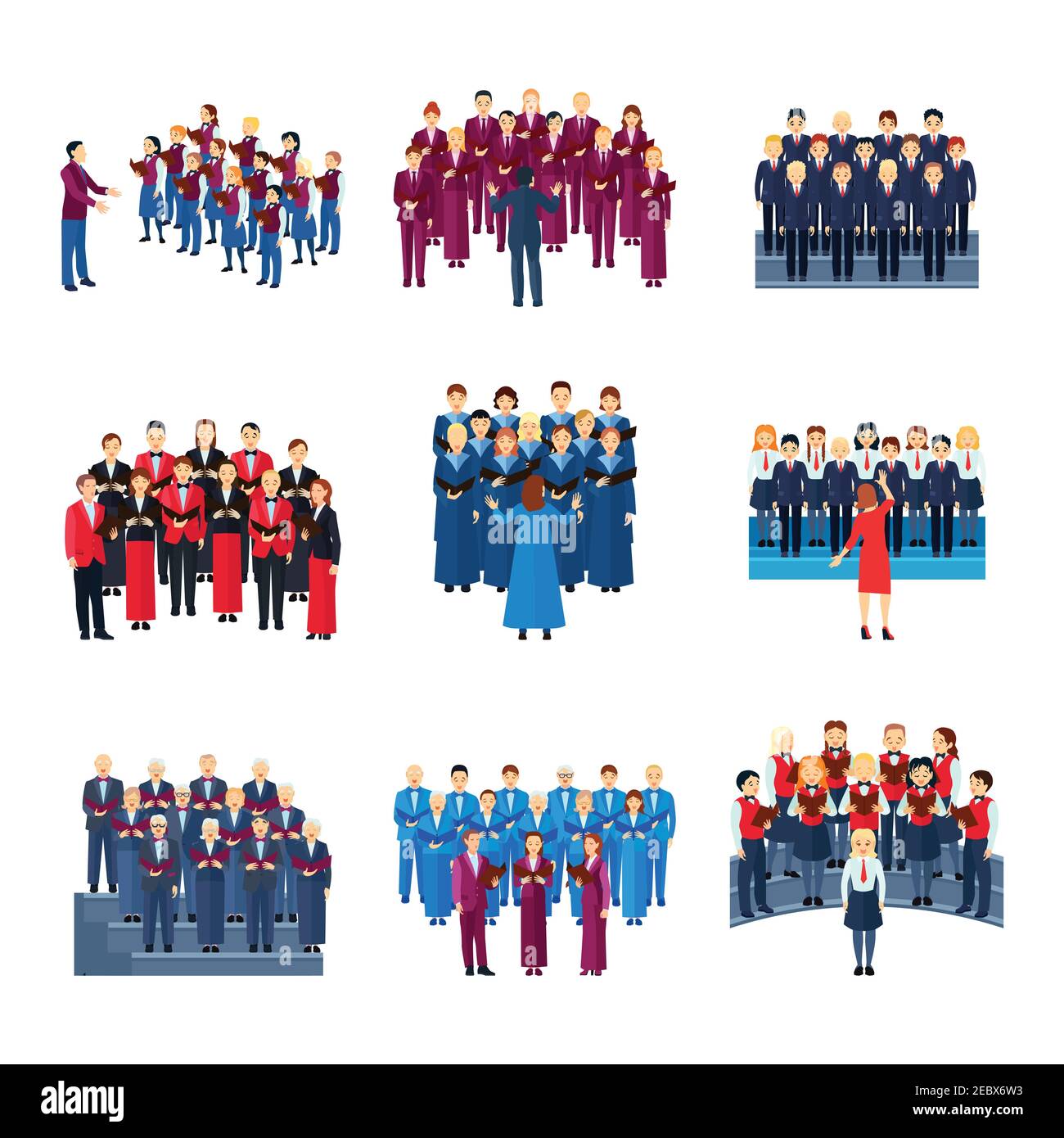 Choir flat icons collection of 9 musical ensembles of singing people ...