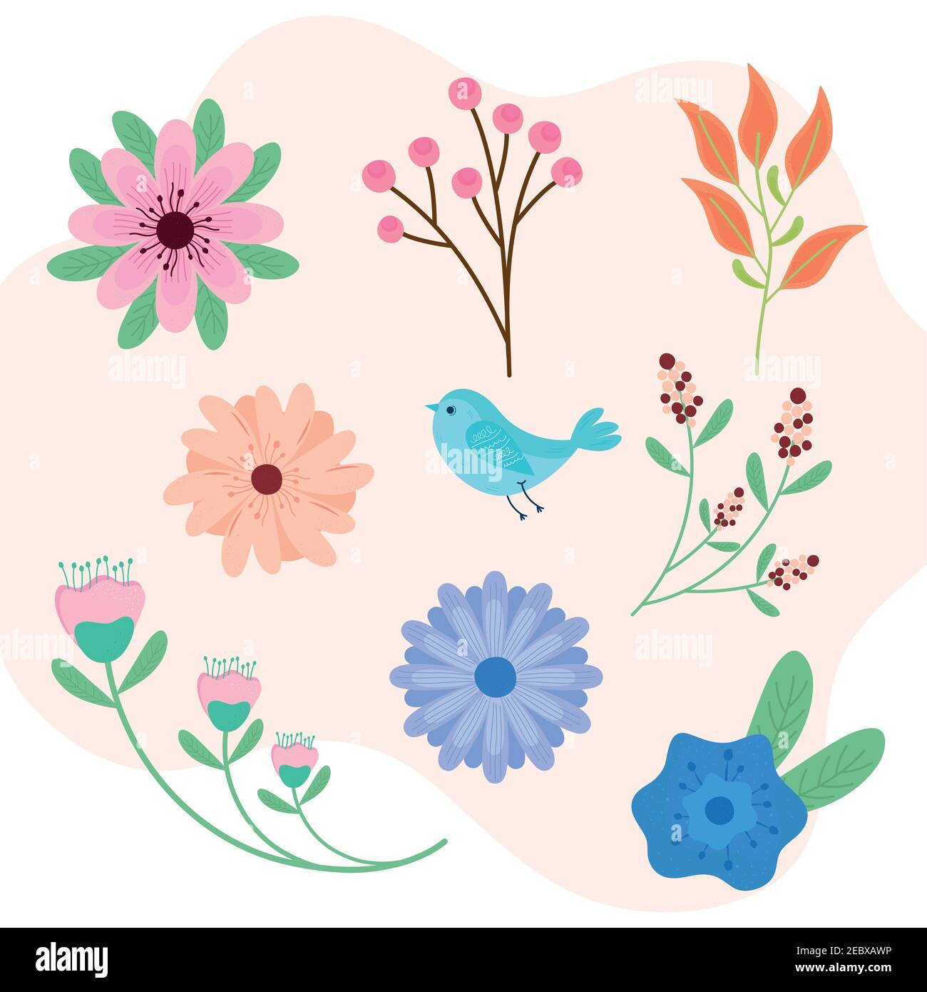 bundle of spring season card with flowers and bird Stock Vector Image ...