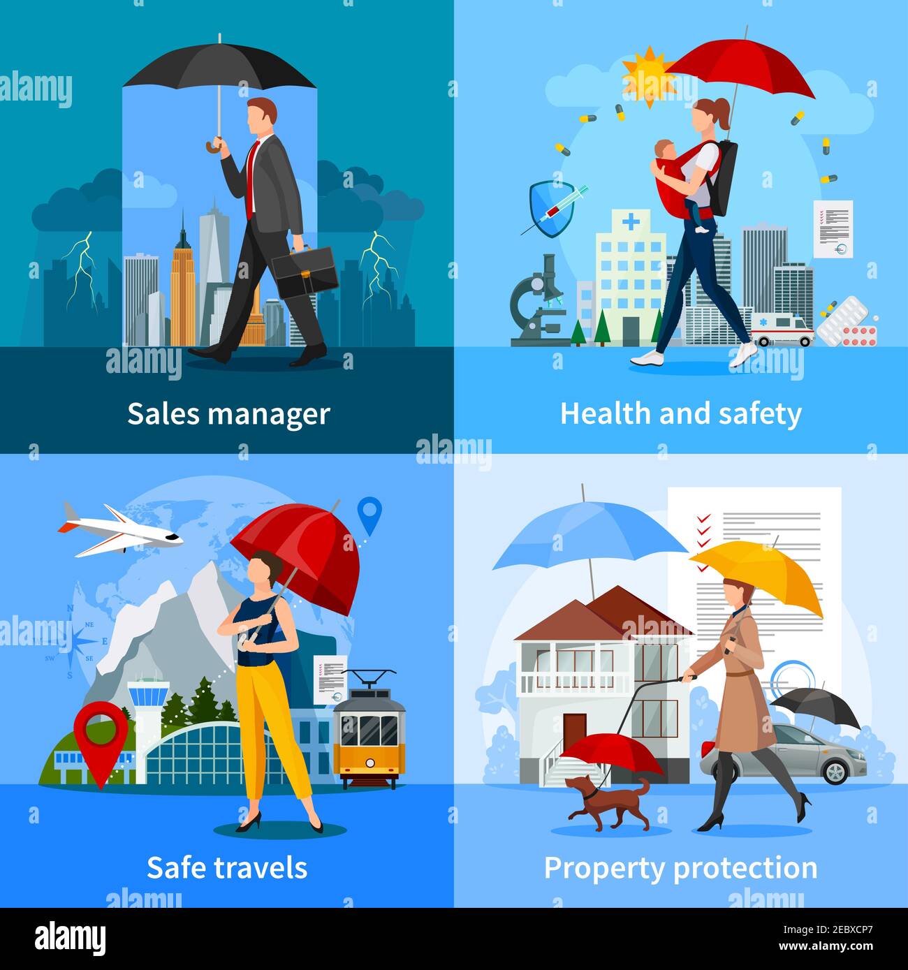 Concept in flat style with agent and insurance services for health ...