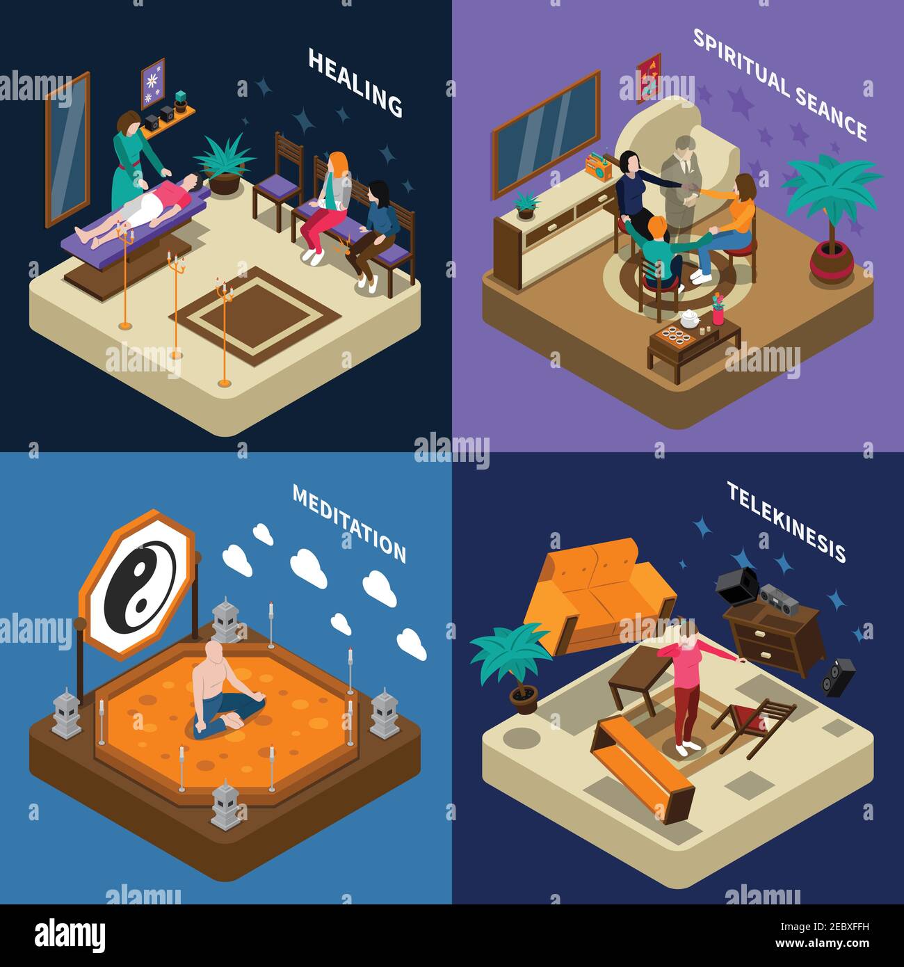 Paranormal abilities isometric compositions with people healing and ...