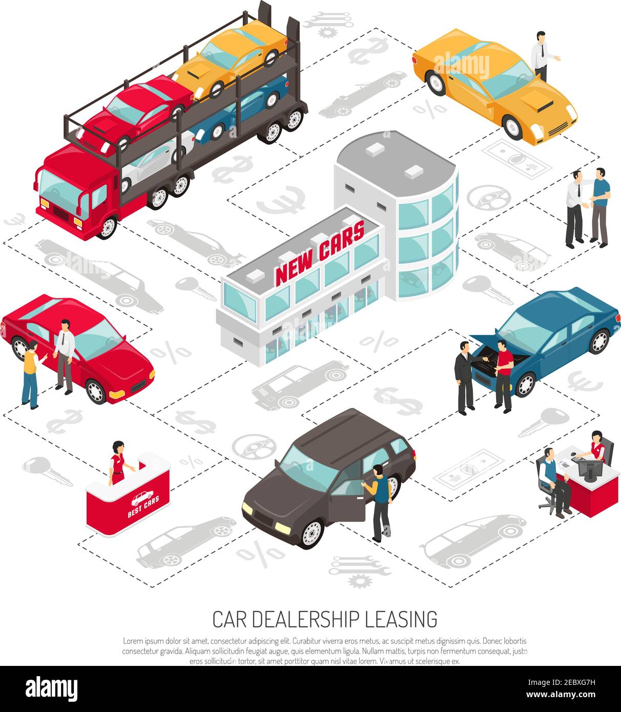 Colored car dealership leasing infographic with step by step ...