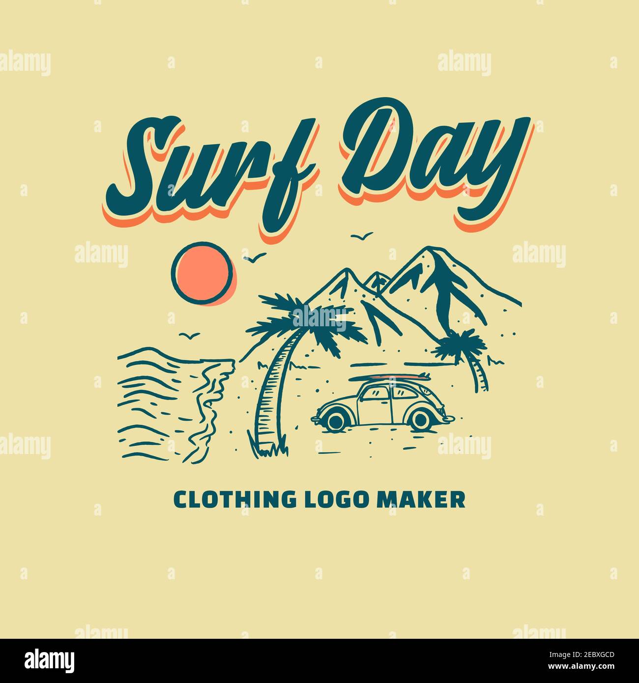 clothing logo with a vintage surfing theme graphic Stock Photo - Alamy