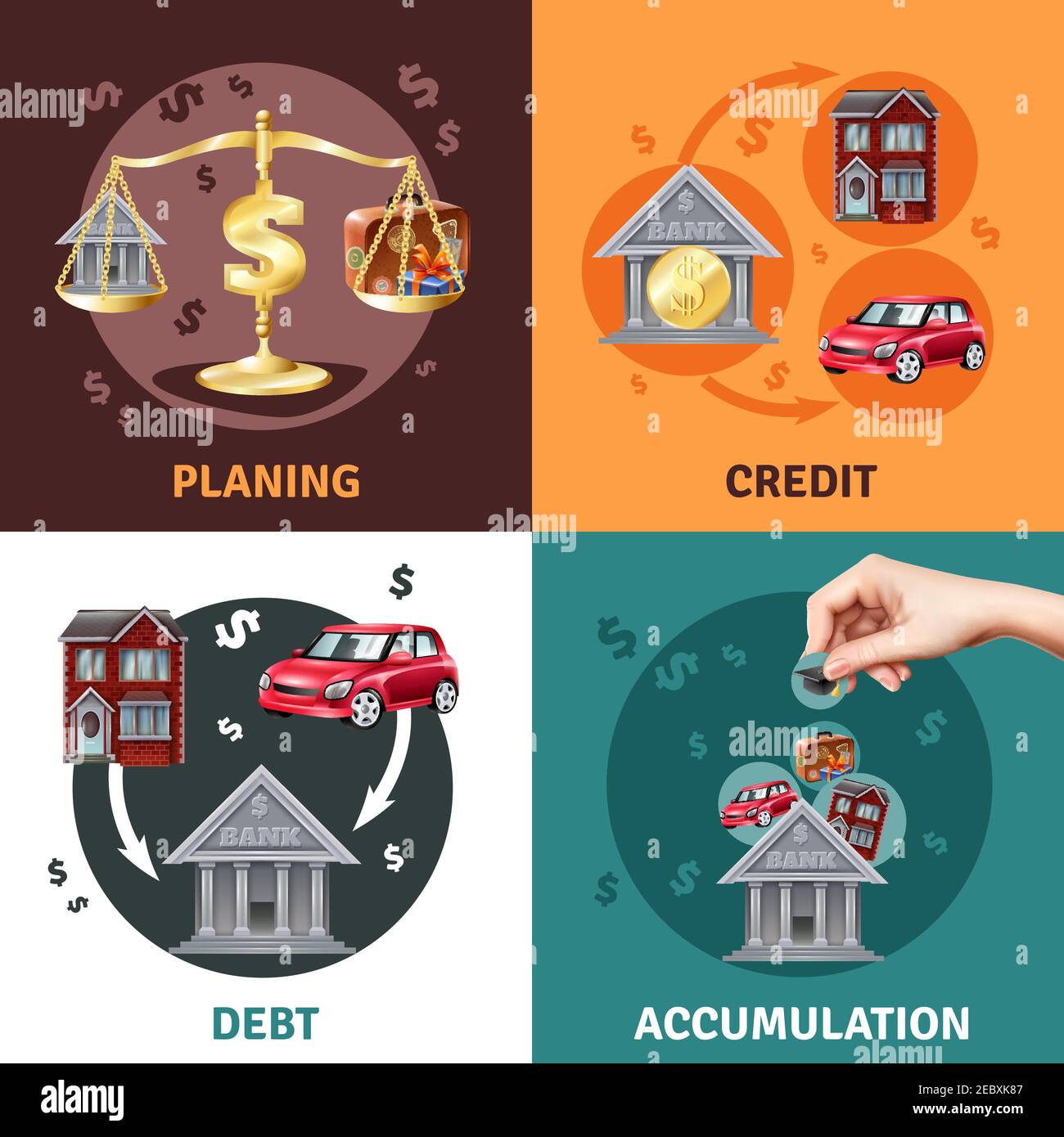 Debit credit balances bookkeeping budget planning concept 4 flat ...