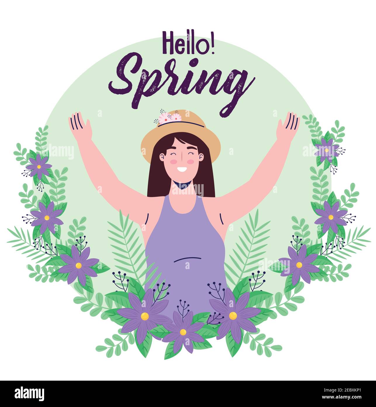 spring season lettering card with woman in floral wreath Stock Vector ...