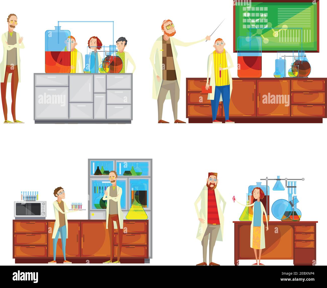 Set of compositions with teacher and students characters in chemical ...