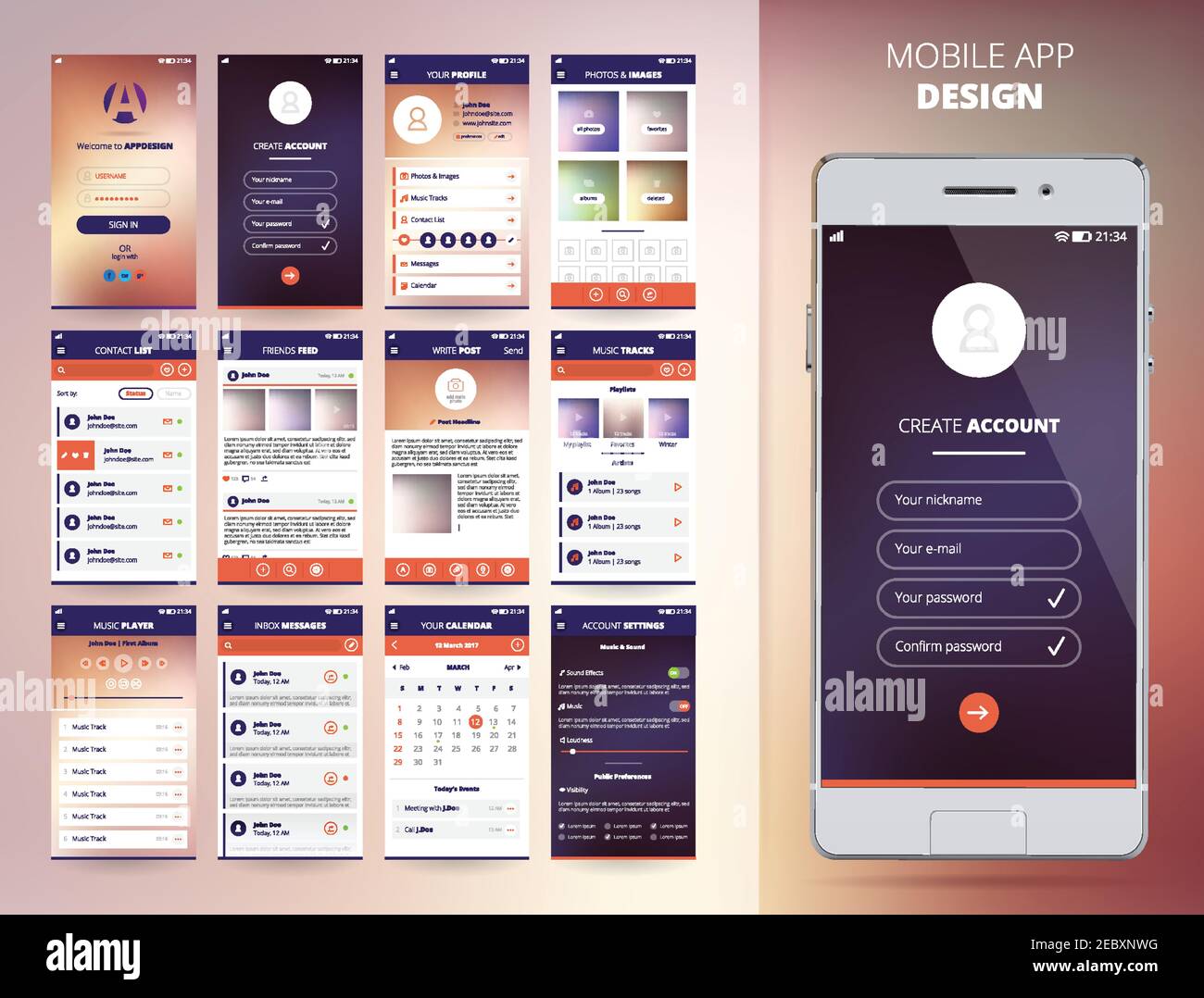 Smartphone application design templates set flat isolated vector ...