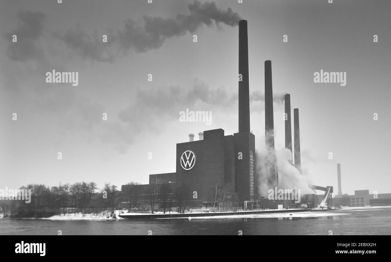 Chimneys vw plant wolfsburg Black and White Stock Photos & Images - Alamy