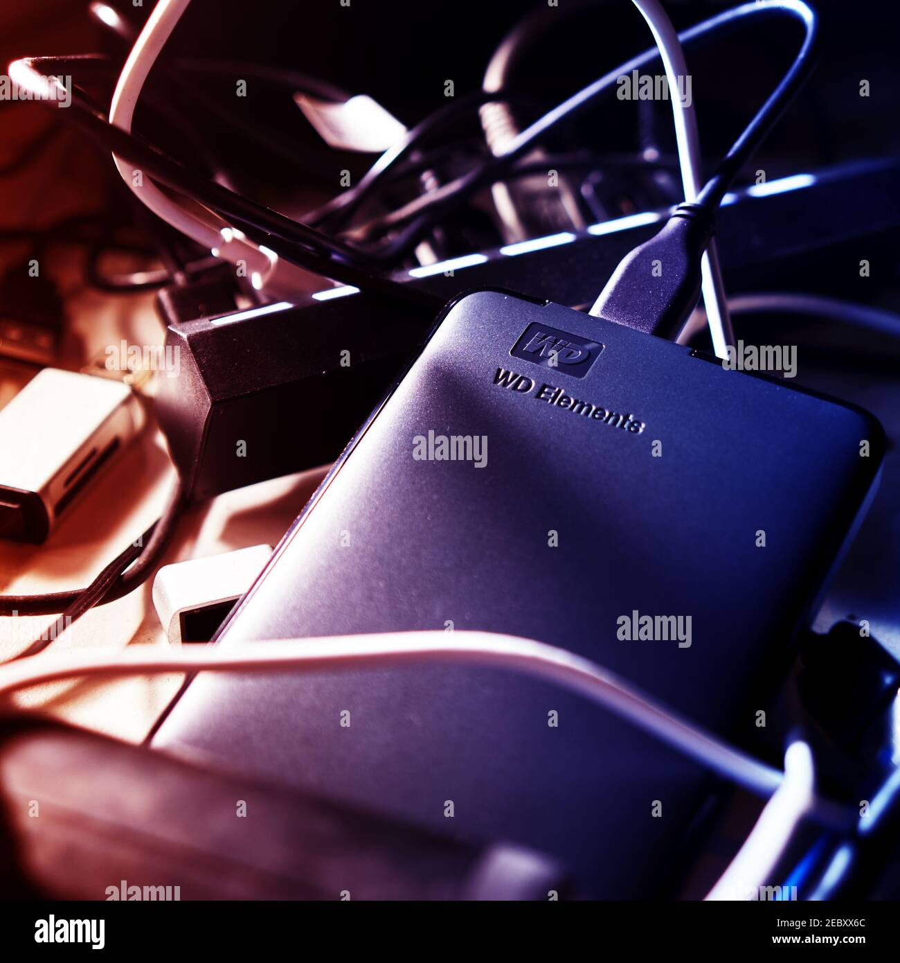 Western Digital external hard drive with the WD logo for connection to ...