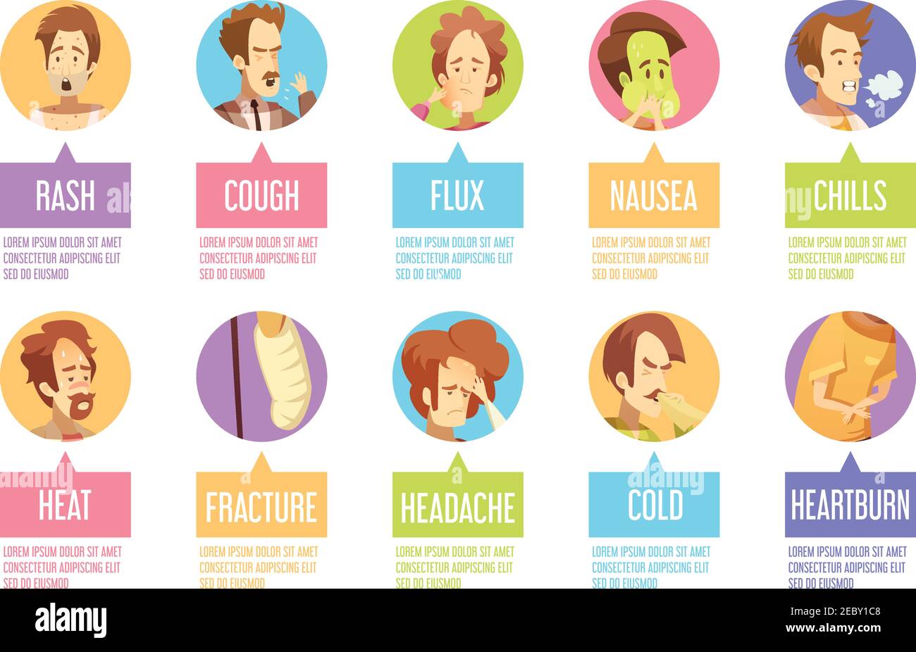 Colored and isolated cartoon sickness man icon set with cold headache ...
