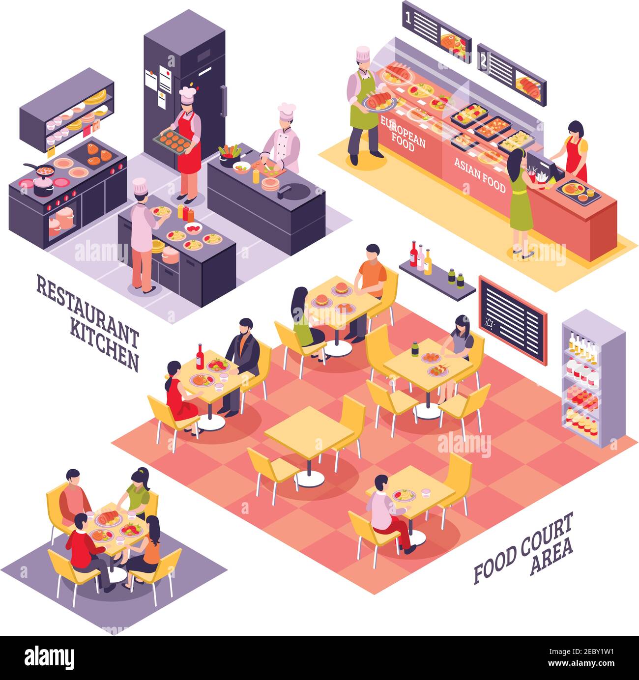 Fastfood restaurant interior design conceptual set with isolated ... Fastfood restaurant interior design conceptual set with isolated ...