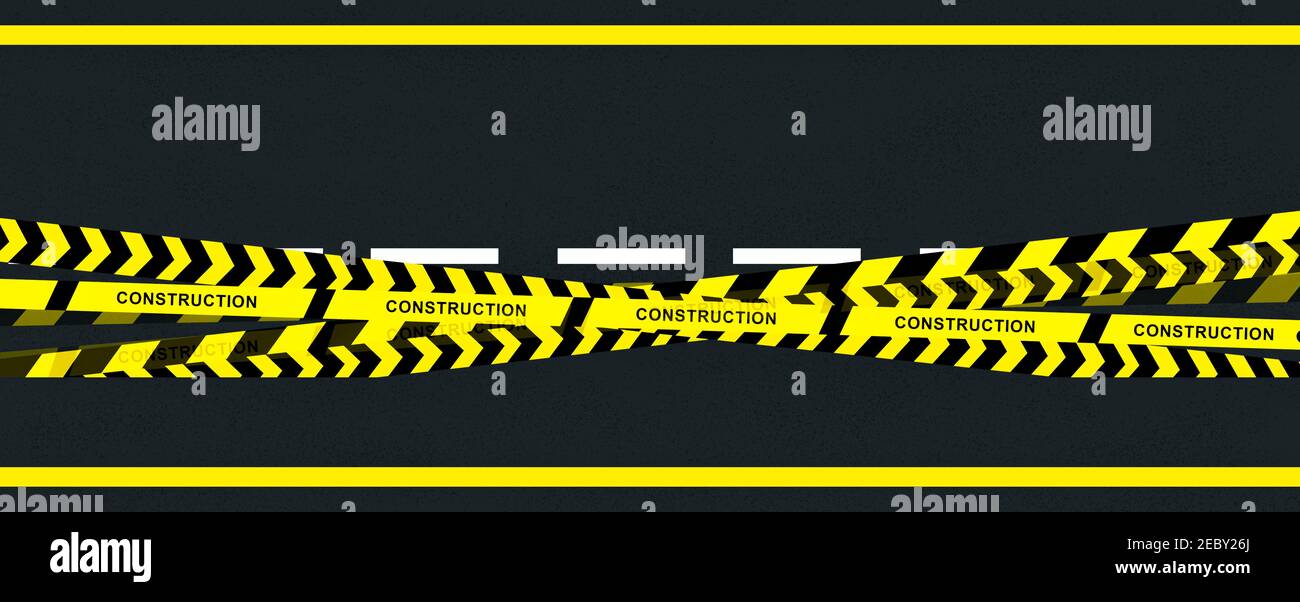 Construction Site Warning Signs and labels in yellow color stripes on ...