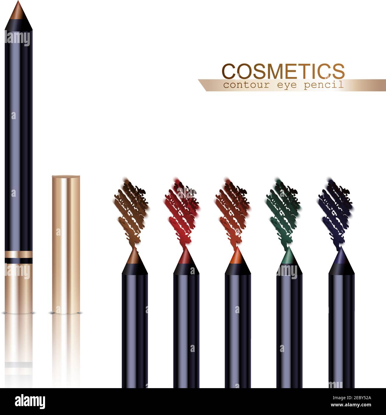 Eye pencil realistic items set with different colors isolated vector ...