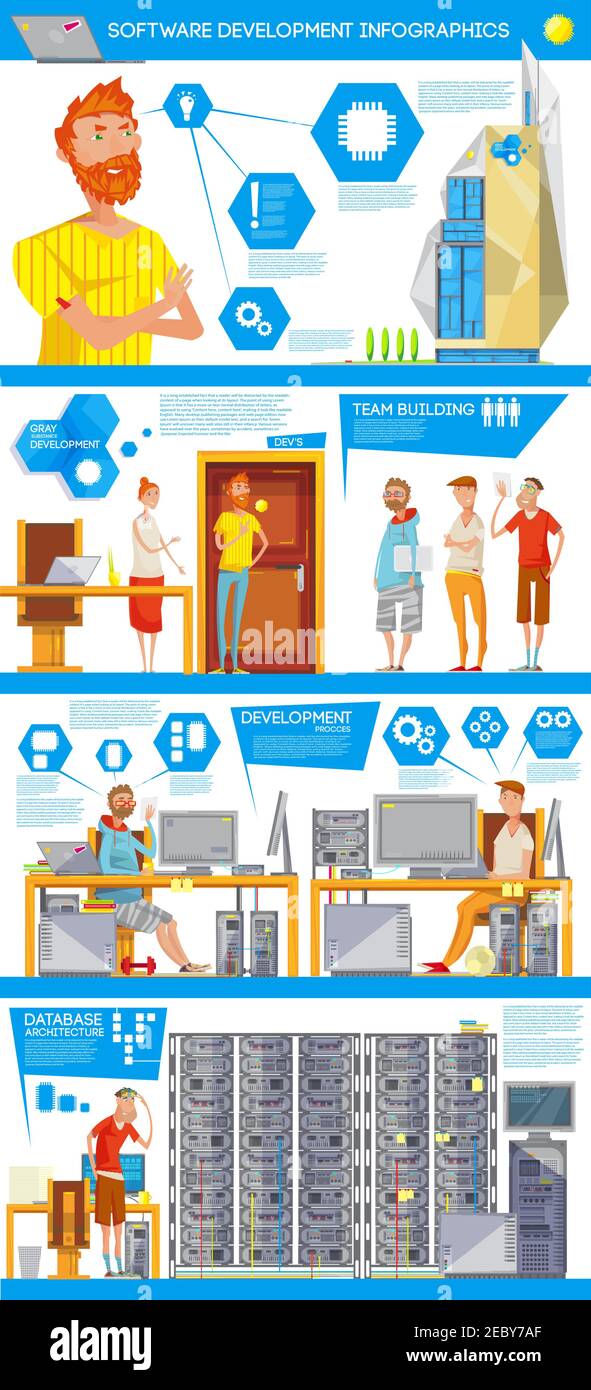 Infographic poster with soft engineer flat characters office ...