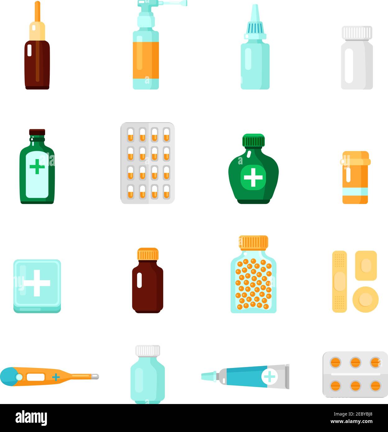 Medications icon set with different types of drugs and medical products ...