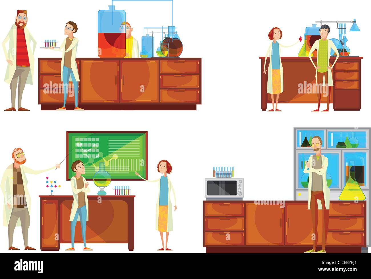Set of compositions with teacher and student doodle characters in the ...