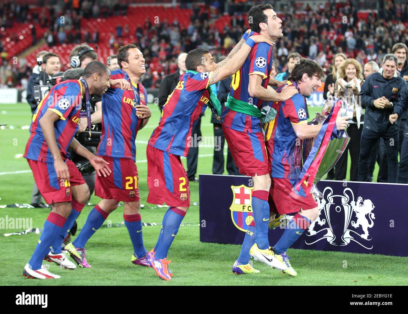 Barcelonas lionel messi with the uefa champions league trophy hi-res ...