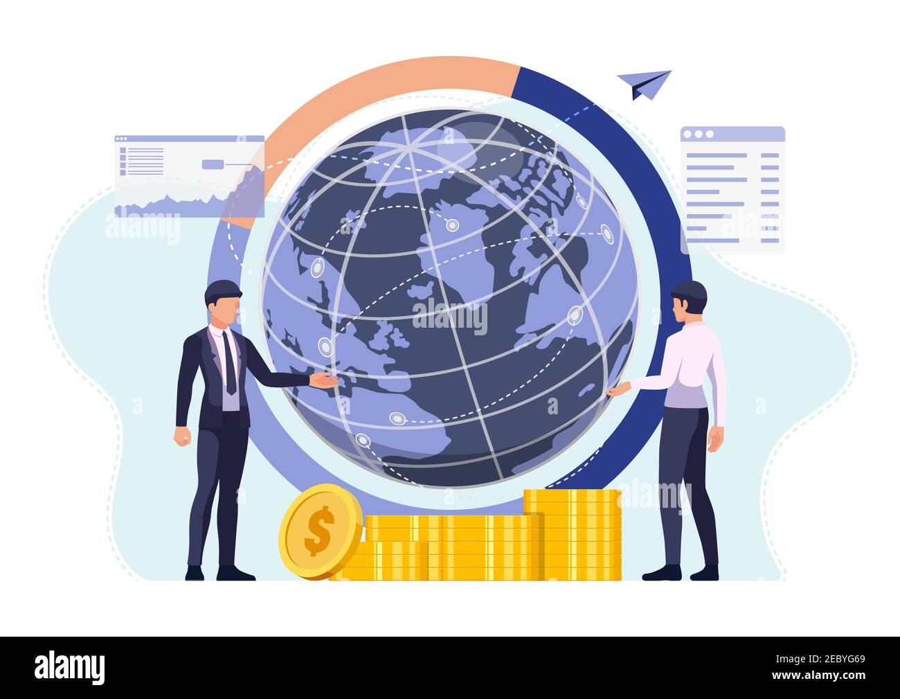 Businessman Talking to His Partner with Earth Globe and Global Network ...