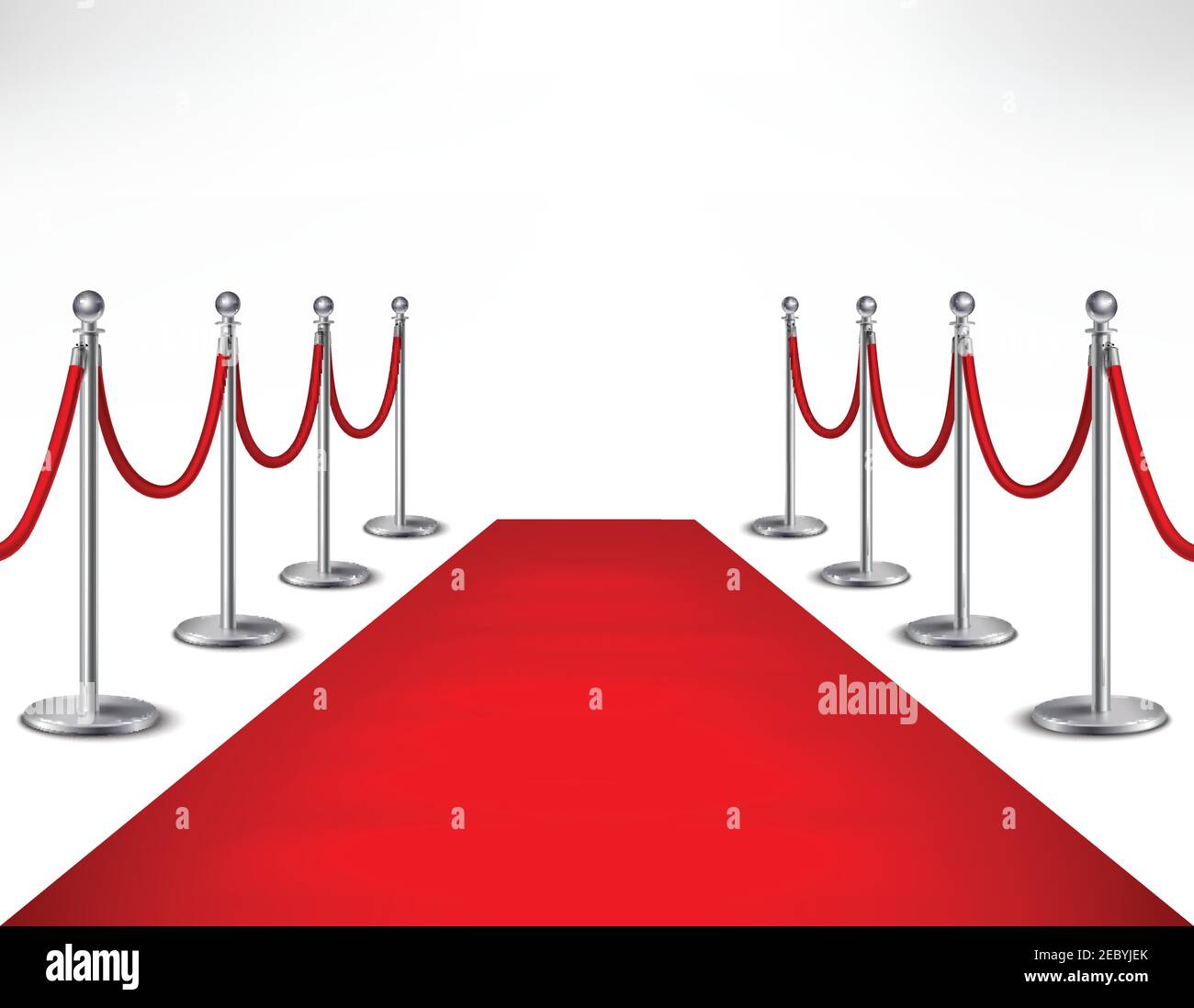 Red event carpet and silvery barriers on white background realistic ...