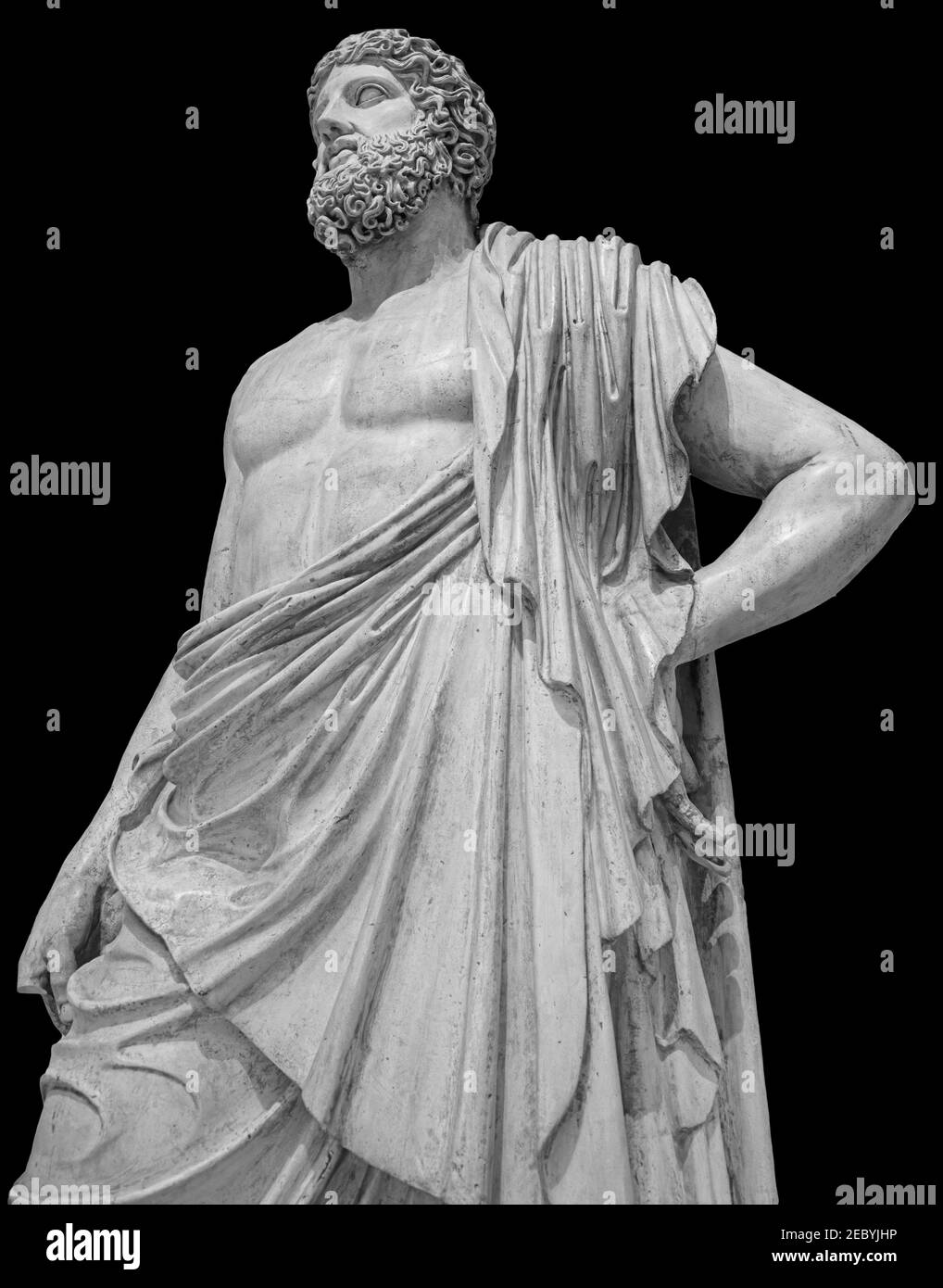Marble statue of greek god Zeus isolated on black background. Antique ...