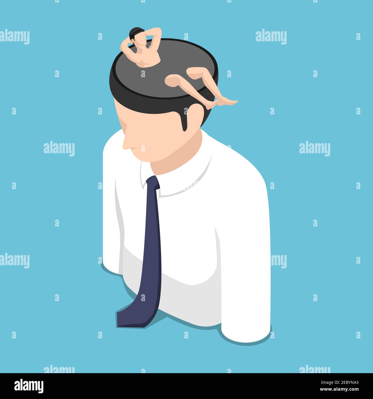 Flat 3d Isometric Relaxed Businessman Resting Inside Himself Head. A ...