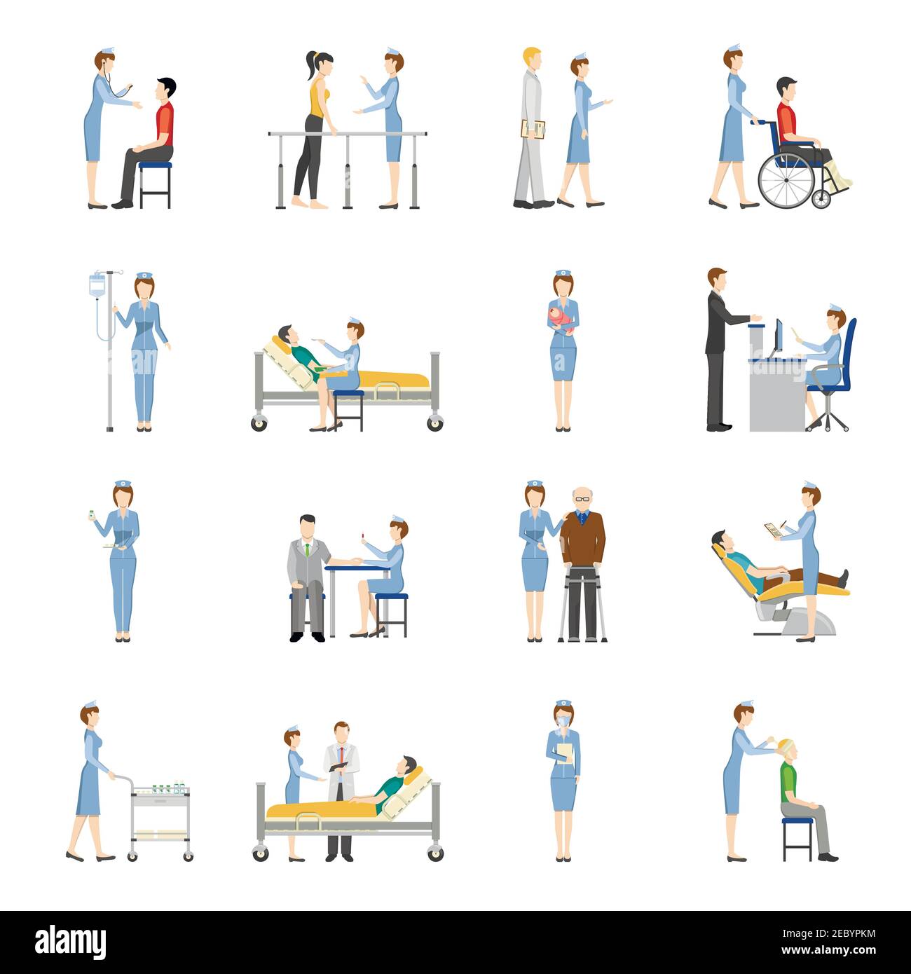 Nurse health care decorative icons set with young and old patients ...
