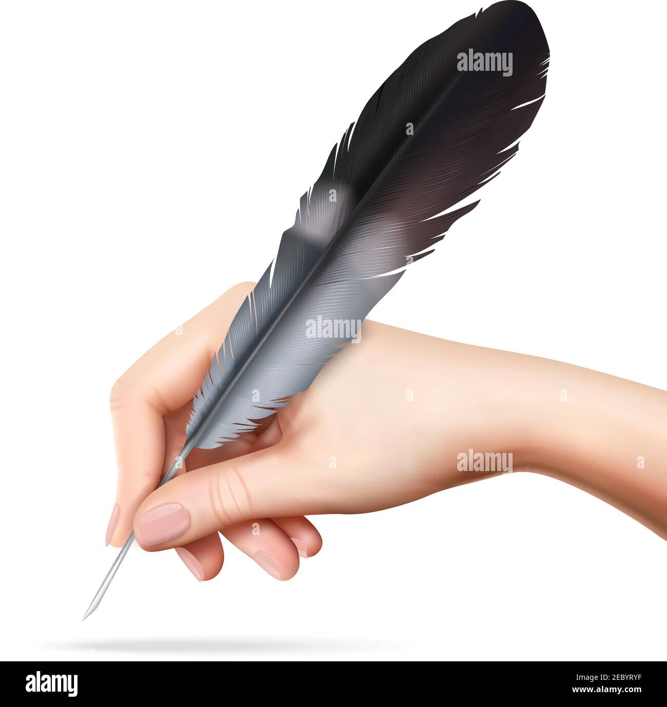 Big feather for writing in hand on white background realistic vector ...