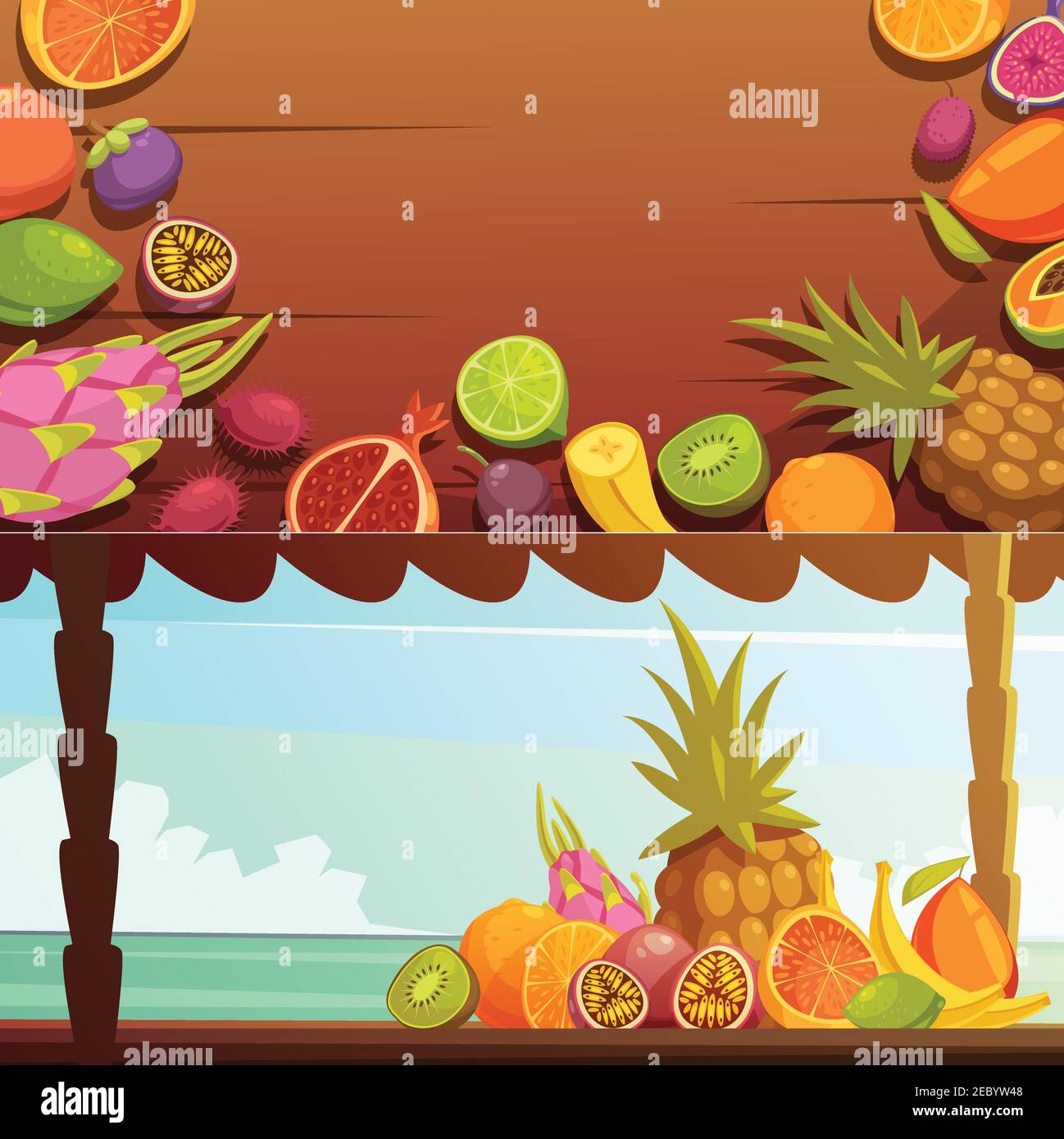 Tropical island summer vacations 2 horizontal banners with delicious ...