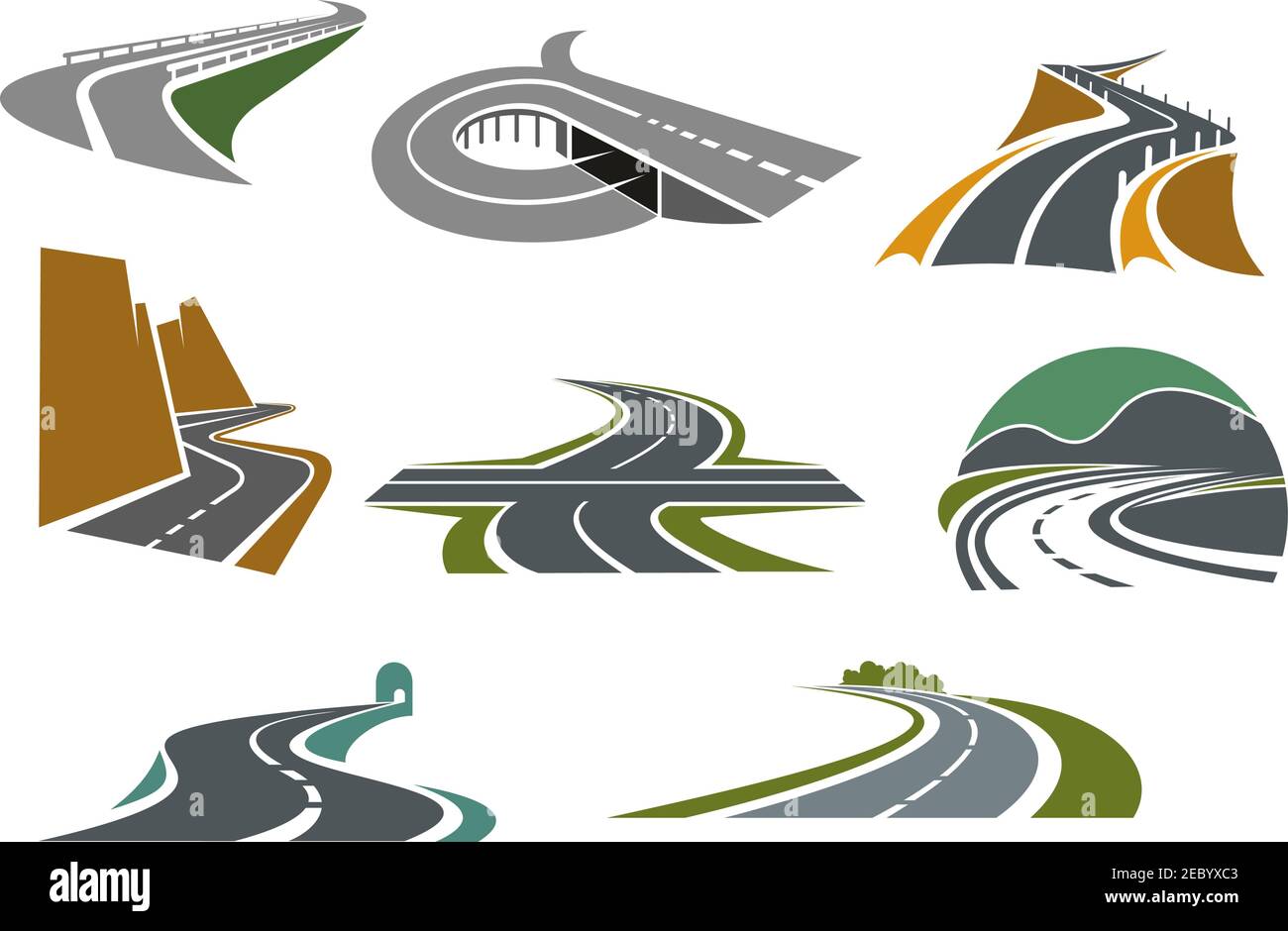 Transportation emblems and traveling symbols design with crossroad ...