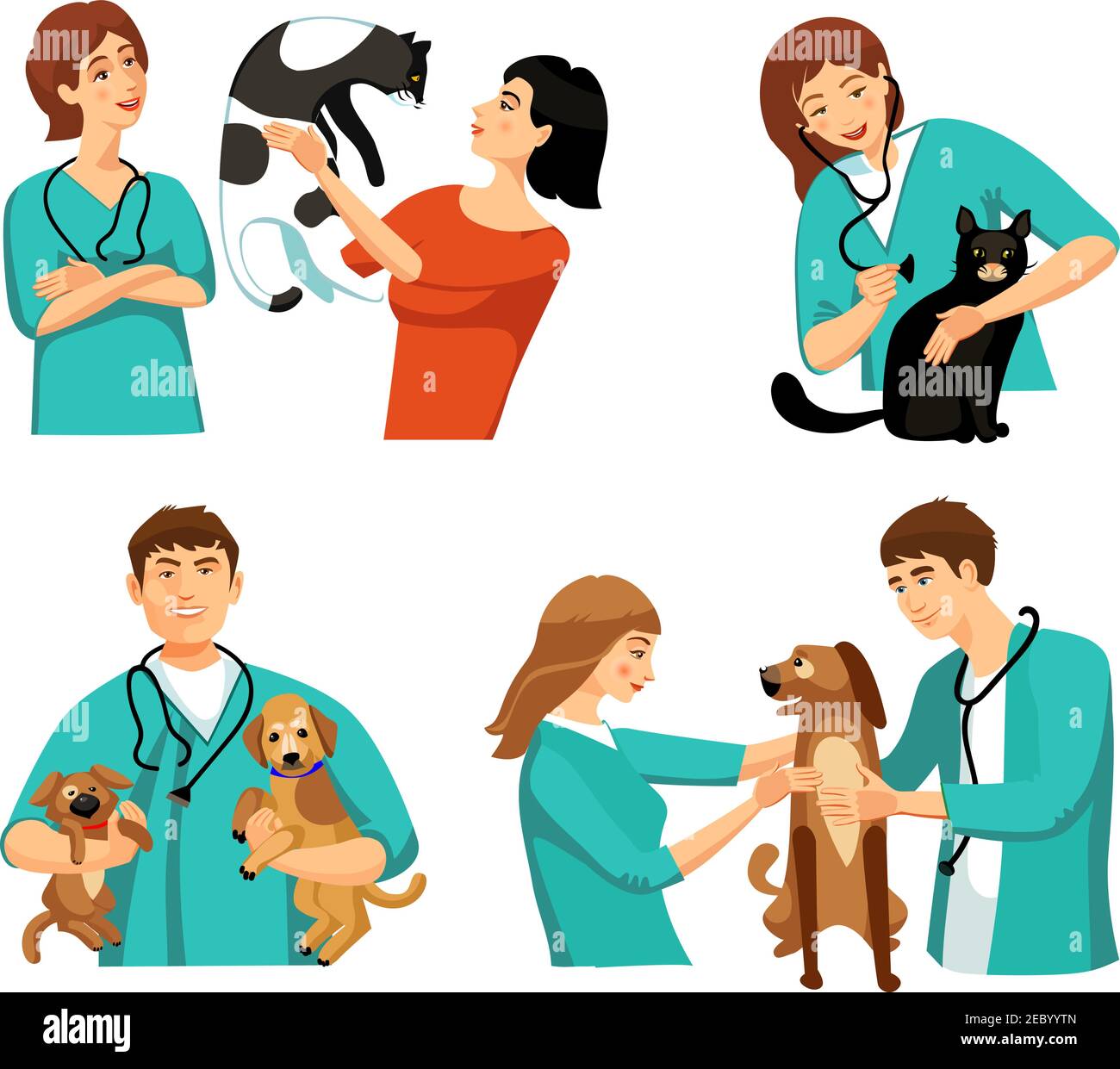 People veterinary set with veterinary doctor nurse clients dogs and ...