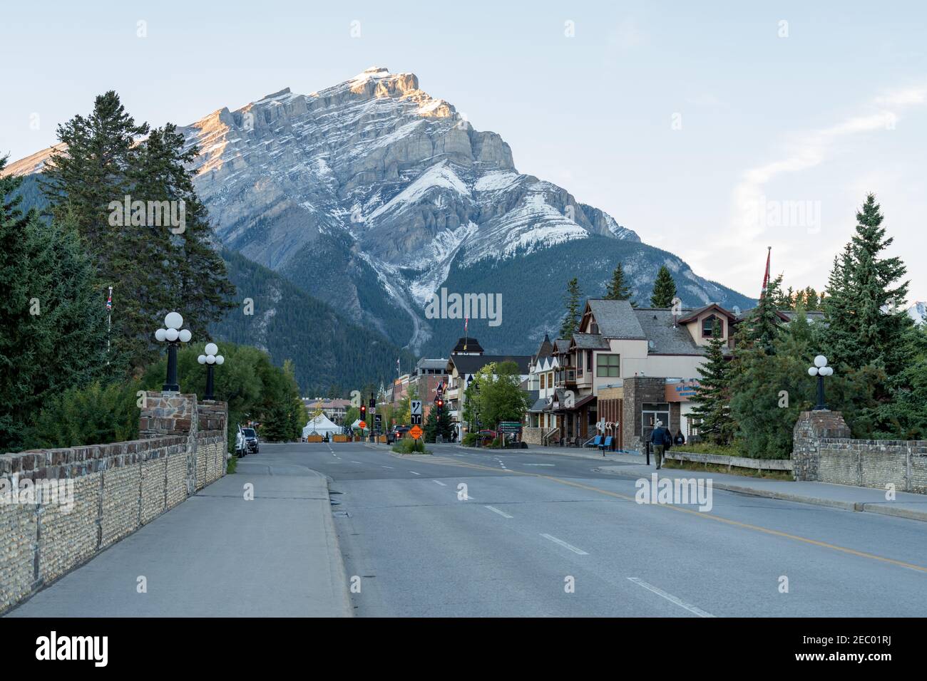Banff Avenue street view in summer night, during covid-19 pandemic ...
