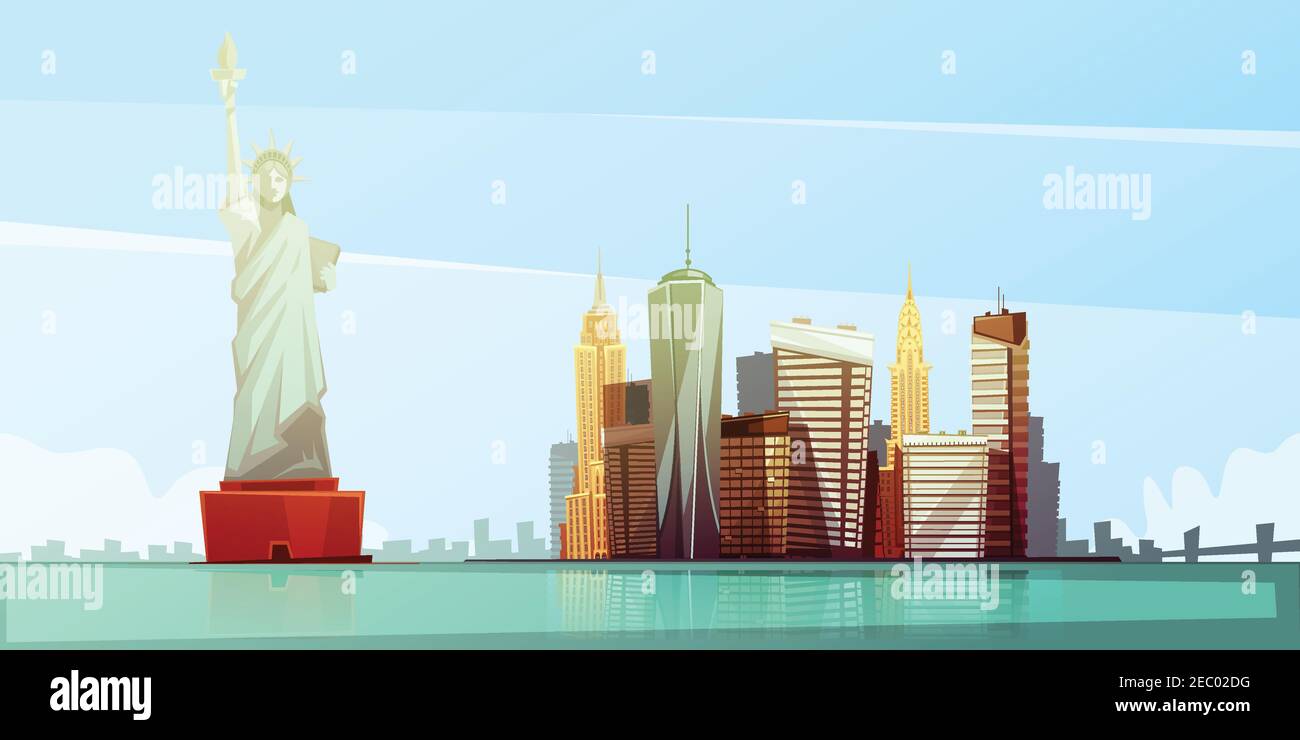 New york skyline design concept with statue of liberty empire state ...
