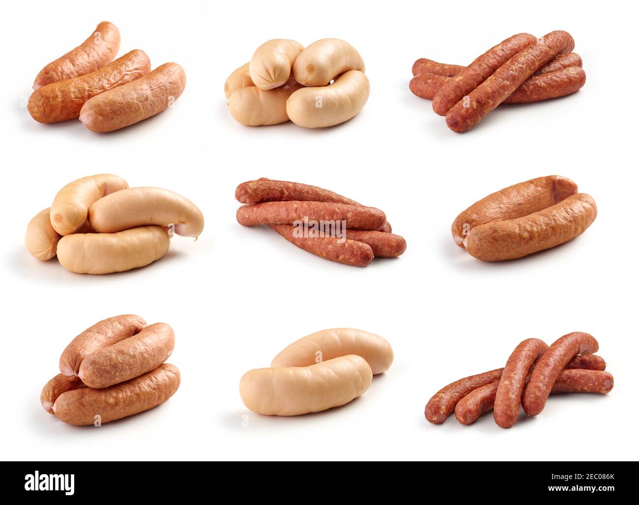 various sausages isolated on white background Stock Photo - Alamy