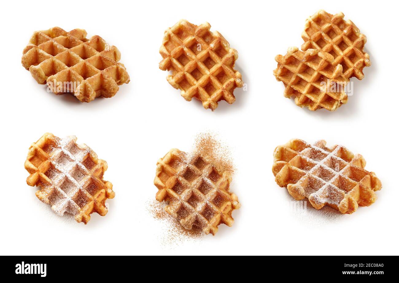 set of freshly baked belgian waffles isolated on white background Stock ...
