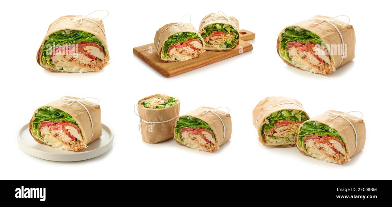 set of chicken wrap sandwich isolated on white background Stock Photo ...