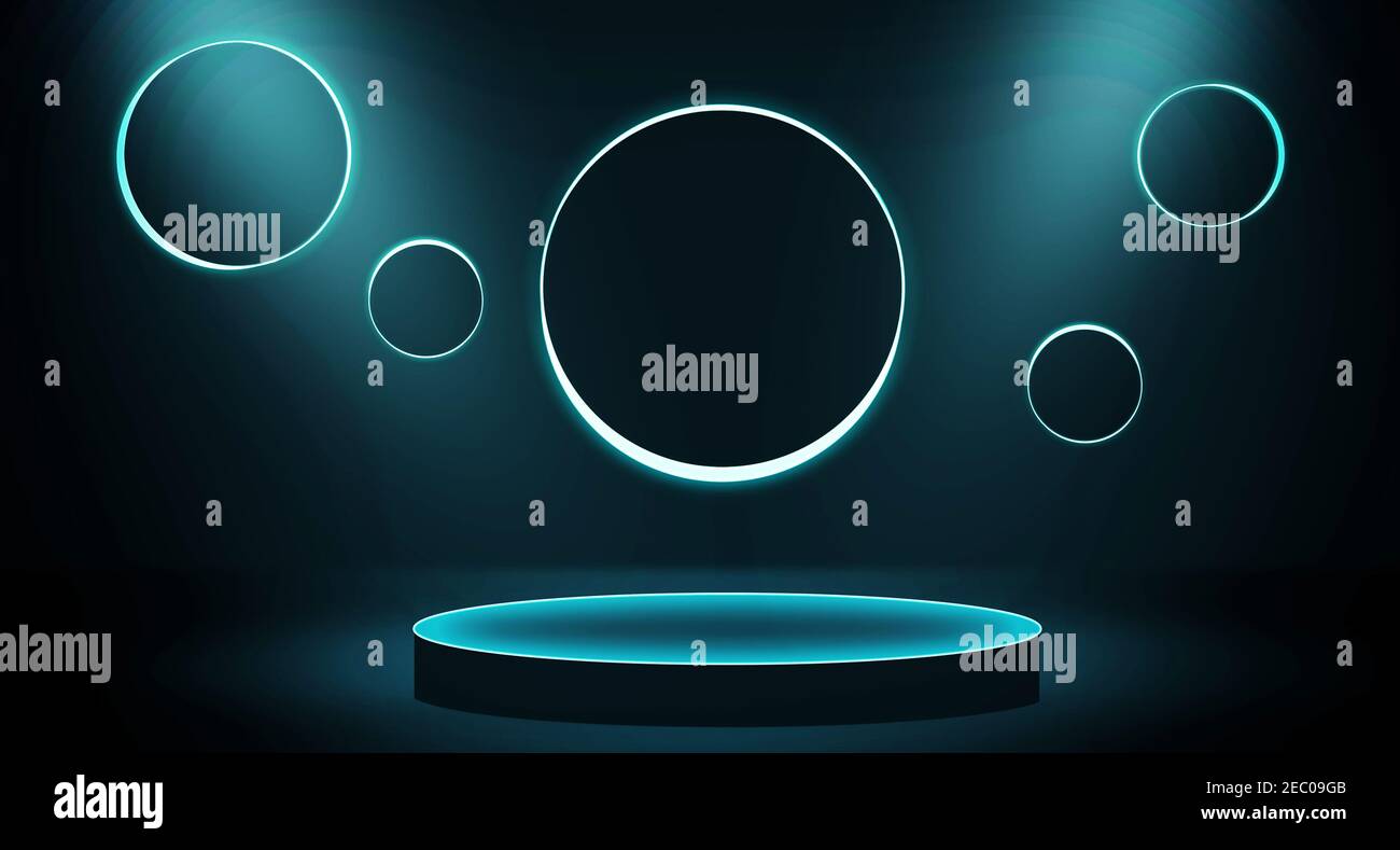 3D Rendered Illustration stage with spot lights on a ground in center ...