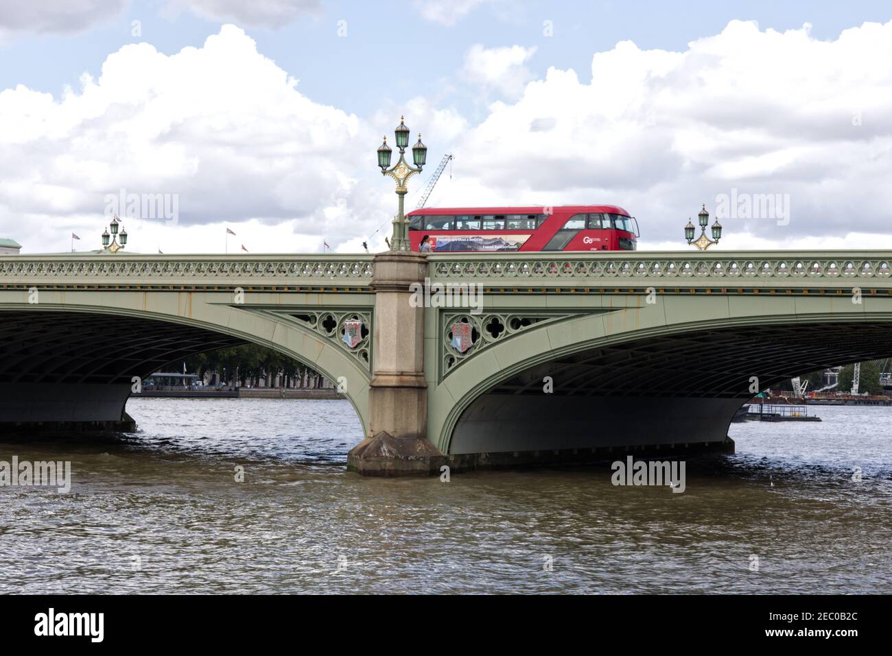 London bus traveling over Westminster Bridge, London Stock Photo - Alamy