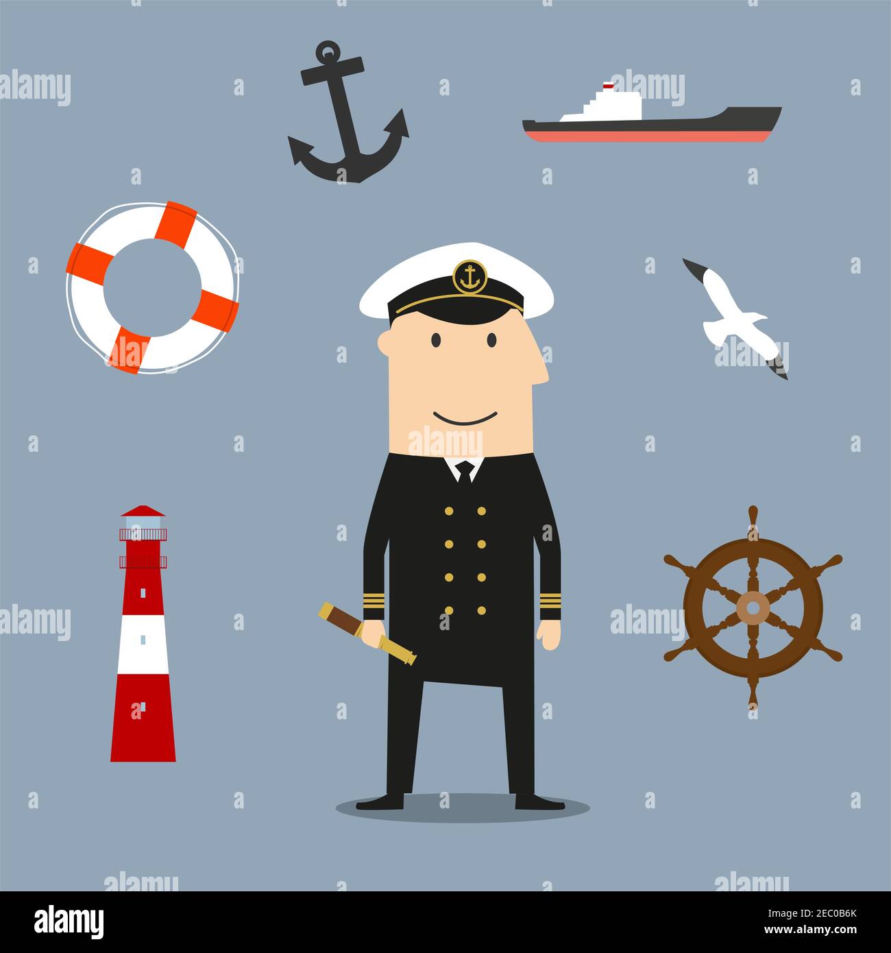 Captain profession icons with sailor in white uniform and peaked cap ...