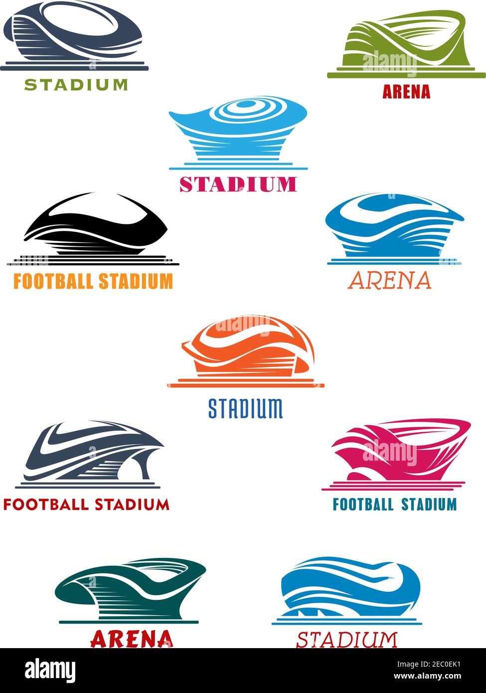 Sports architecture symbols with stadium and arena icons. Modern ...