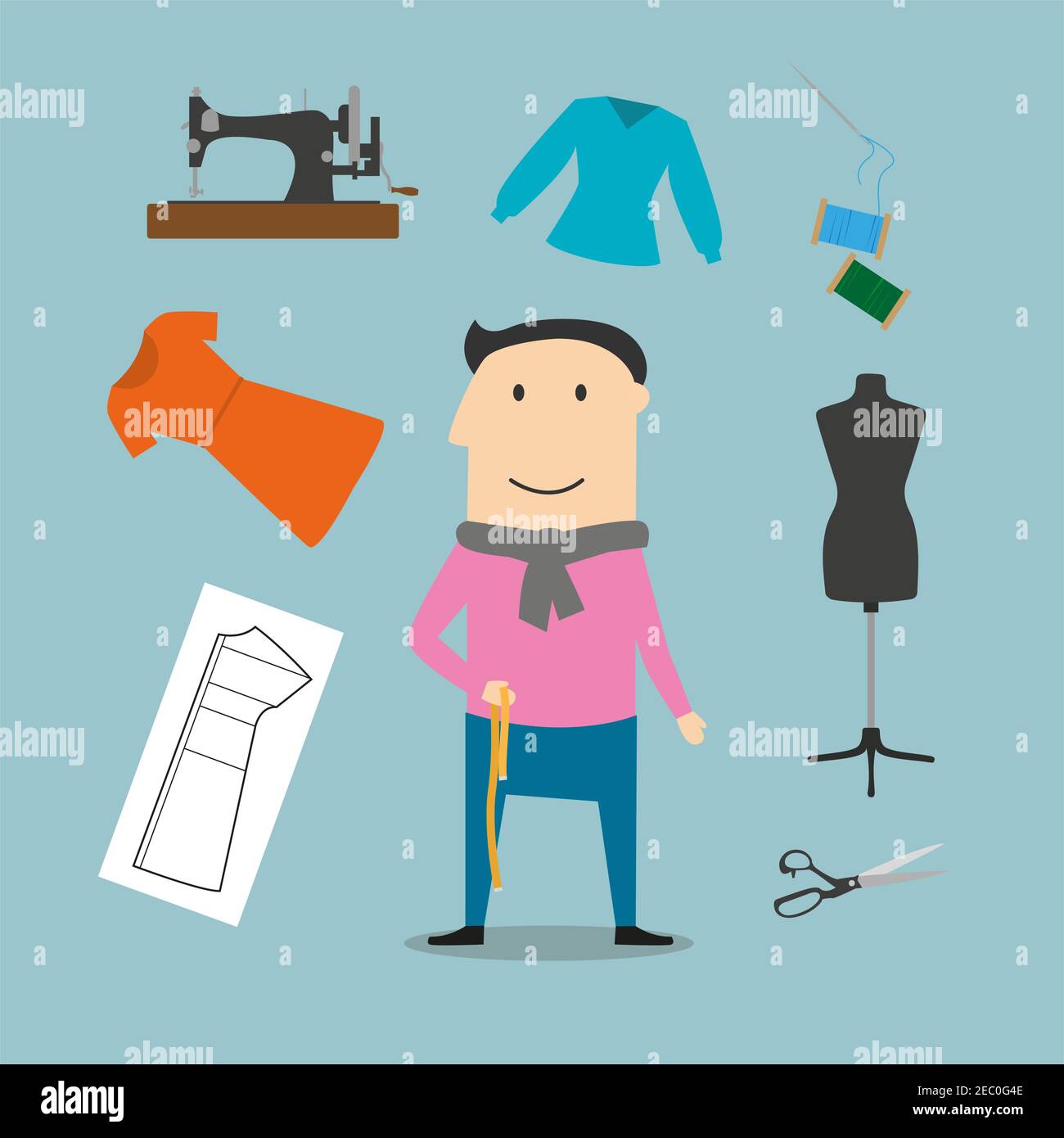 Tailor profession concept design with elegant man surrounded by sewing ...