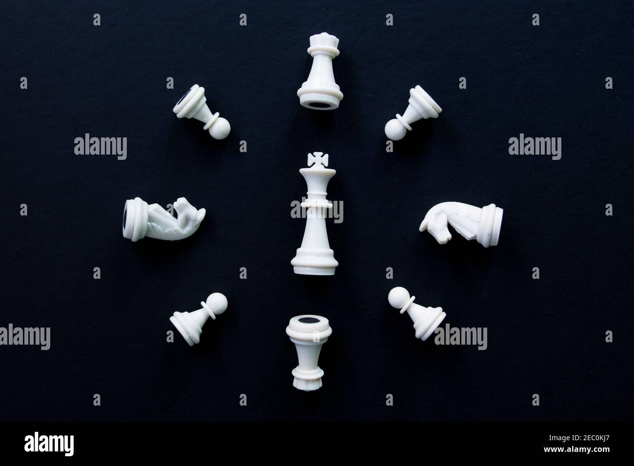 White chess figures on black background flat lay photo. White chess ...