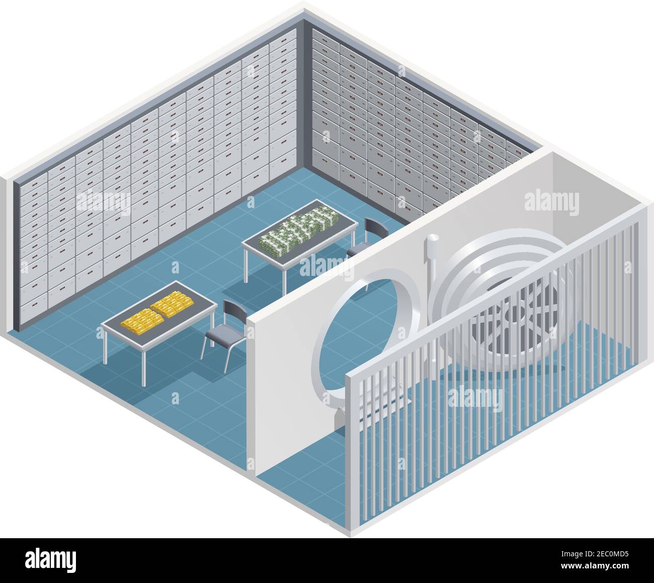 Color isometric design of steel room in the bank vector illustration ...