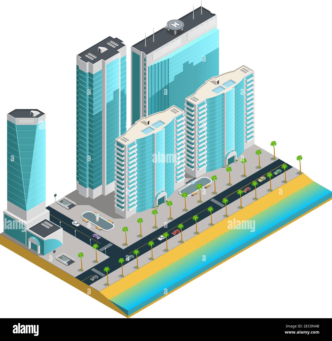 Isometric city composition with modern skyscrapers and many storeyed ...