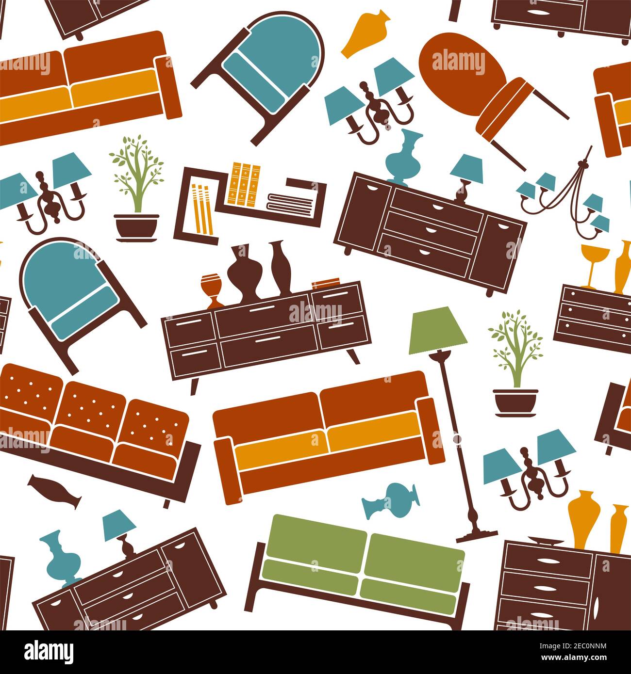 Interior furniture background design with seamless pattern of retro ...