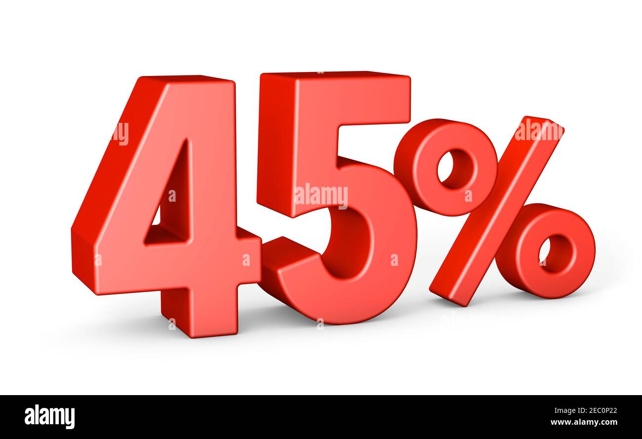 Red 45 percent. isolated on white background. 3d render Stock Photo - Alamy