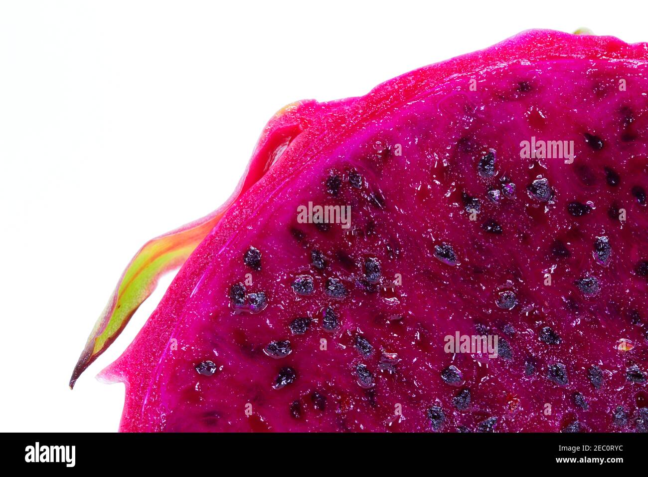 Fresh dragonfruit cut macro photo on white background. Exotic fruit ...
