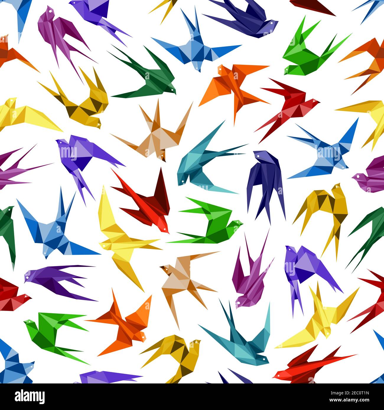 Colorful origami paper swallow birds seamless pattern on white ...