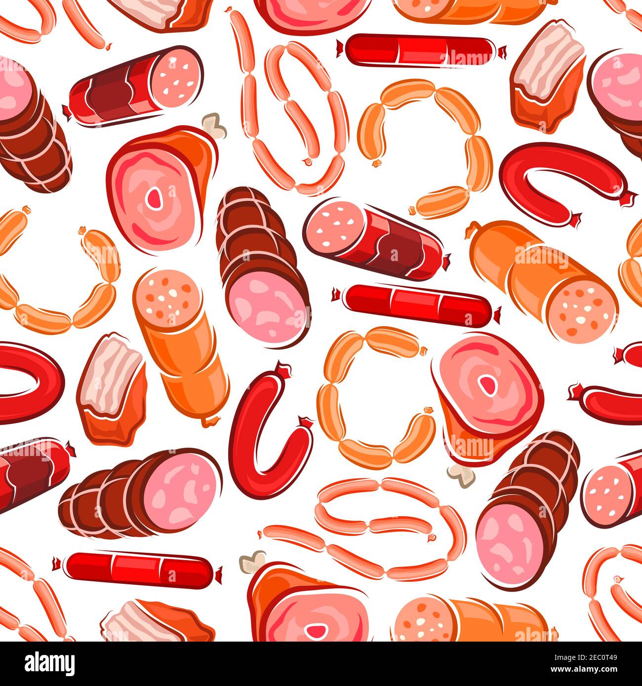 Meats and sausages with ham and pork, meatloaf and salami seamless ...