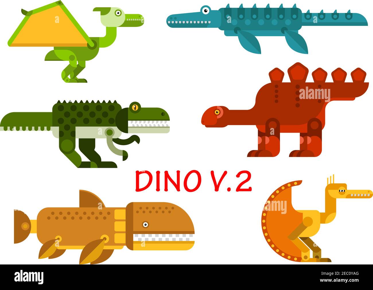Dinosaurs icons with prehistoric animals and water reptiles. Colorful ...