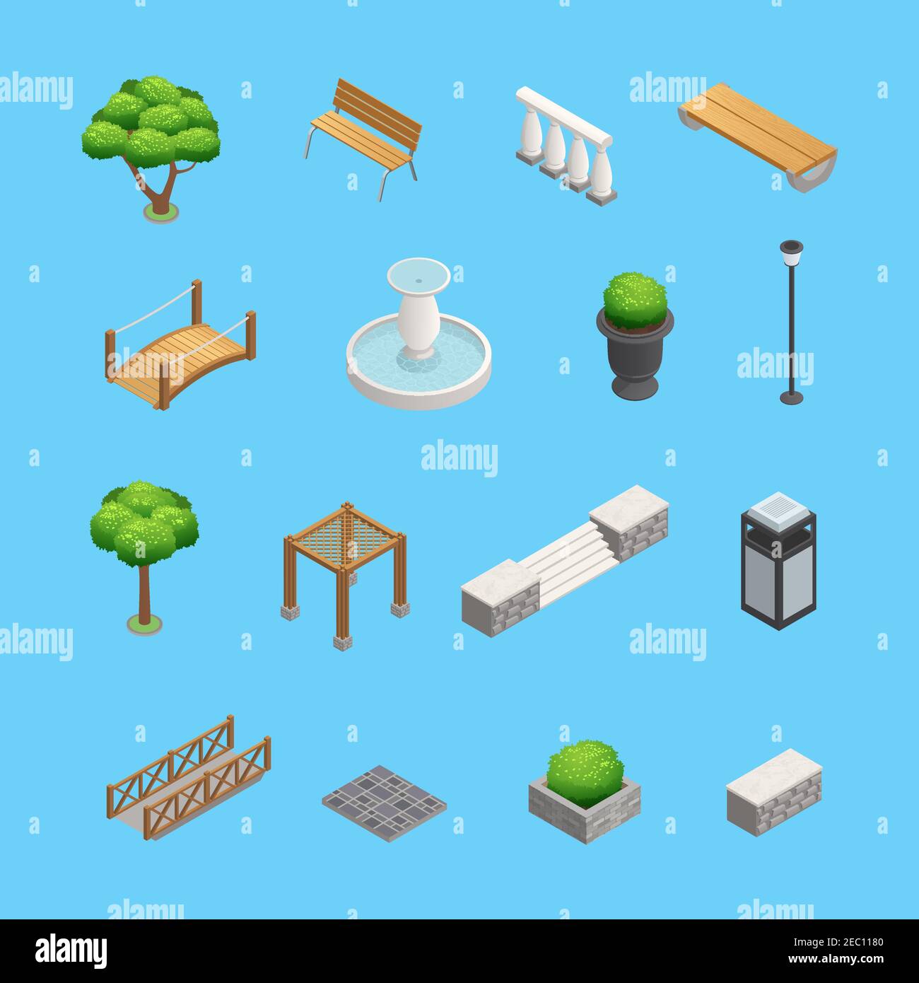 Landscaping isometric elements for garden and park design with plants ...