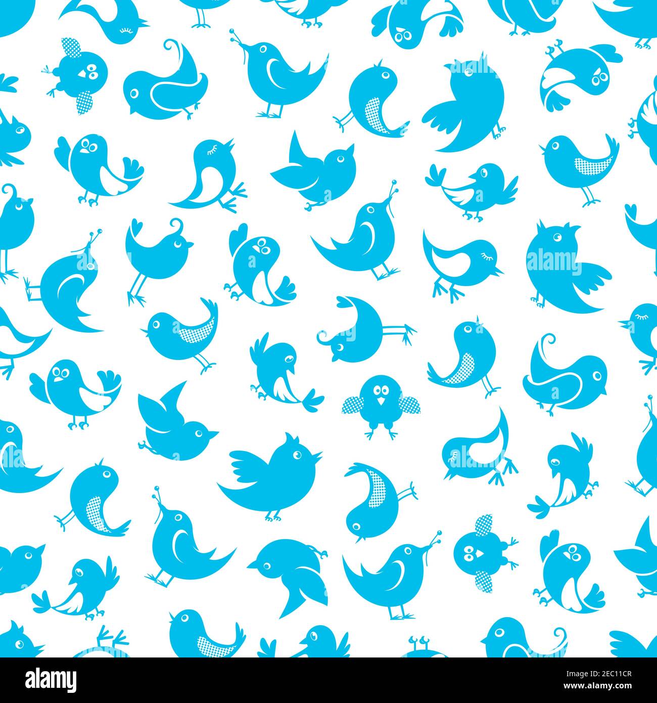 Funny little birds seamless pattern with silhouettes of cute sparrows ...